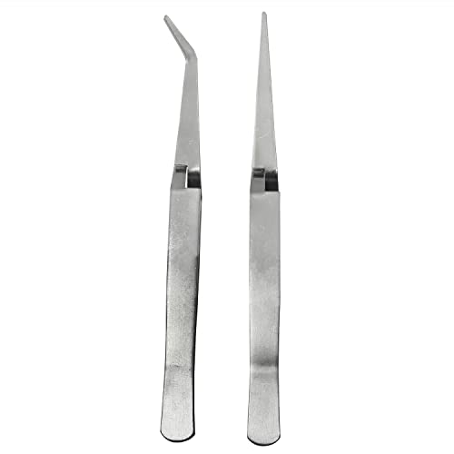 AXLIZER Cross Lock Tweezer 2PCS 125 mm / 4.9 inch Stainless Steel Bent and Straight Tip Cross-Locking Tweezers for Jewelry Making Repair