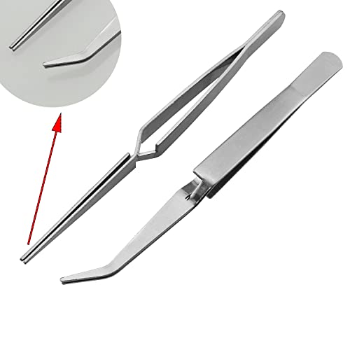 AXLIZER Cross Lock Tweezer 2PCS 125 mm / 4.9 inch Stainless Steel Bent and Straight Tip Cross-Locking Tweezers for Jewelry Making Repair