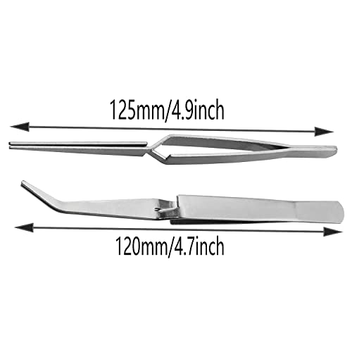 AXLIZER Cross Lock Tweezer 2PCS 125 mm / 4.9 inch Stainless Steel Bent and Straight Tip Cross-Locking Tweezers for Jewelry Making Repair