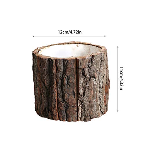 Hemoton Rustic Succulent Planters Cactus Plant Pots Wood Tree Driftwood Trunk Stump Planter Pot Herbs Cactus Bonsai Container for Home and Office Decoration