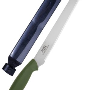 ALLEX Insulation Knife with Sheath Japanese Stainless Steel 8 Inch Long Cut, Insulation and Styrofoam Cutter with Blade Case, Serrated Sharp Duct Knife Tool, Made in JAPAN