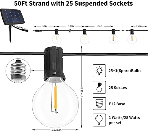 BRTLX 50FT Solar Outdoor String Lights,Shatterproof LED Patio Solar Lights with Remote Control Waterproof Hanging Indoor Outdoor Lights for Home Wedding Decor Party Backyard Lights