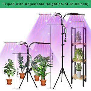 Aogled Grow Light with Stand,50W 5 Head LED Full Spectrum Indoor Plant Lamp with Remote Control,Adjustable Gooseneck,4/8/12H Timer and 10 Dimmable Brightness for Seed Starting Succulents Vegetables