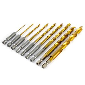 CUTTEX TOOLS Titanium Hex Shank Drill Bit Set, 9 Pcs 116 inch to 38 inch Premium 4241 HSS Titanium Impact Hex Drill Bits HEX Shank + Quick Change, 2X Life Material (100909)