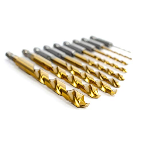 CUTTEX TOOLS Titanium Hex Shank Drill Bit Set, 9 Pcs 116 inch to 38 inch Premium 4241 HSS Titanium Impact Hex Drill Bits HEX Shank + Quick Change, 2X Life Material (100909)