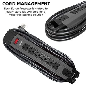 Digital Energy 25-FT 7 Outlet Metal Surge Protector Power Strip 14 AWG Extension Cord, 1350 Joules, Heavy Duty Workshop Mountable Built in Cord Management, Grey