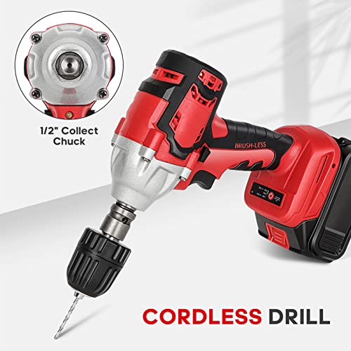 GYZJ Cordless 𝐈𝐦𝐩𝐚𝐜𝐭 Wrench 𝟏/𝟐" Brushless High Torque Wrenches 210 ft-lbs (280N.m) Right Angle Detent Anvil Impact Drive Set Kit 𝟐 Battery 𝟏𝟖𝐕 Chuck/Drill/Sockets/Tool Box/Fast Charger