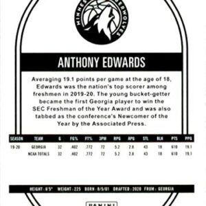 Minnesota Timberwolves 2020 2021 Hoops Factory Sealed Team Set with Anthony Edwards Rookie Card #216 and Jaden McDaniels Rookie Card #246 and Karl-Anthony Towns Plus