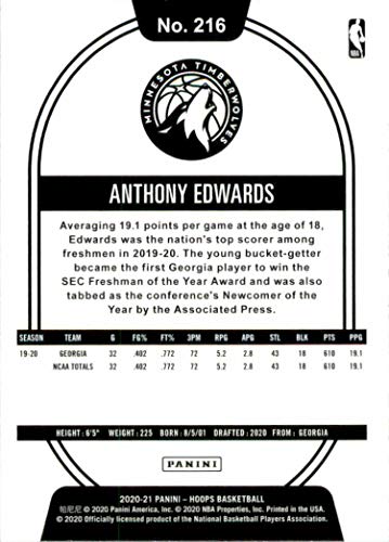 Minnesota Timberwolves 2020 2021 Hoops Factory Sealed Team Set with Anthony Edwards Rookie Card #216 and Jaden McDaniels Rookie Card #246 and Karl-Anthony Towns Plus