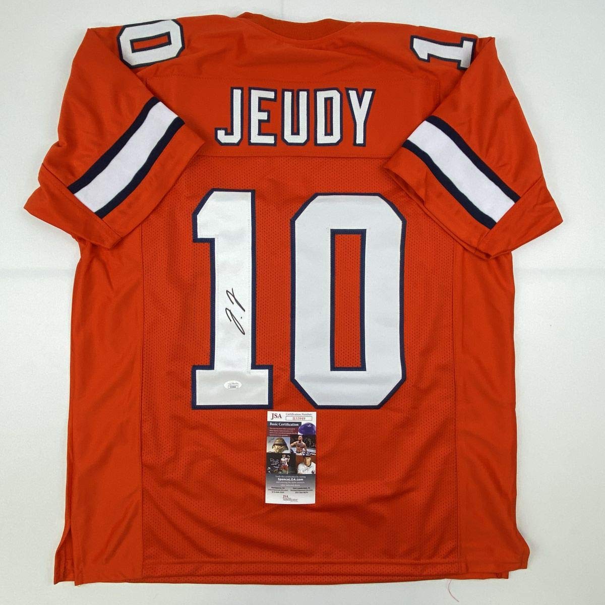 Autographed/Signed Jerry Jeudy Denver Retro Orange Football Jersey JSA COA