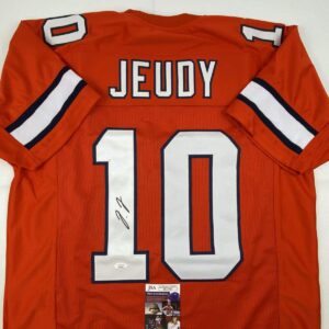 Autographed/Signed Jerry Jeudy Denver Retro Orange Football Jersey JSA COA