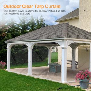 6 x 8FT Outdoor Clear Tarp Curtain Waterproof Wind-Proof 24 Mil Transparent Vinyl Tarp for Patio Pergola Garden Canopy Rainproof Anti-Tear PVC Thick Cover with Grommets