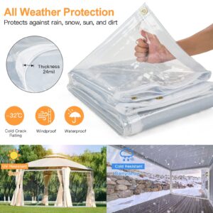 6 x 8FT Outdoor Clear Tarp Curtain Waterproof Wind-Proof 24 Mil Transparent Vinyl Tarp for Patio Pergola Garden Canopy Rainproof Anti-Tear PVC Thick Cover with Grommets