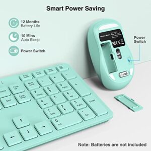 WisFox 2.4GHz Full-Size Silent Keyboard with Numeric Keypad, Long Battery Life, Lag-Free, Slim USB Cordless and Mouse for PC Laptop Windows (Mint Green)