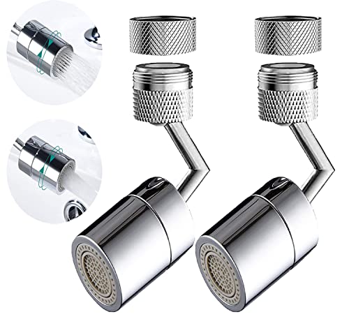 2 Pack 720 Degree Swivel Faucet Aerator, Large-Angle Rotating Splash Filter Faucet, Dual-Function 2-Flow Sprayer Faucet Head, Big Angle Sink Sprayer Attachement-15/16 Inch-27UNS Male Thread Faucet