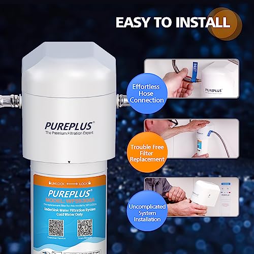 PUREPLUS Under Sink Water Filter, 22000 Gallons, 99.99% Chlorine Reduction, NSF/ANSI Certified Direct Connect Under Counter Water Filtration System