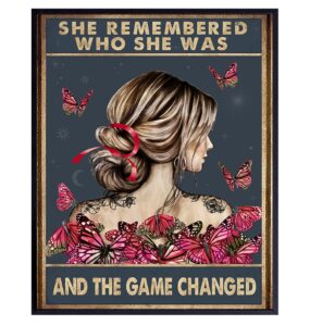 she remembered who she was and the game changed - uplifting encouragement gifts for women - inspirational positive quotes wall decor - motivational wall art - boho decoration poster - girls, teens