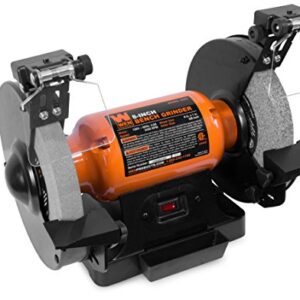 WEN BG4282 4.8-Amp 8-Inch Single Speed Bench Grinder with LED Work Lights, 14 x 10 x 11.75 inches, Black and Orange