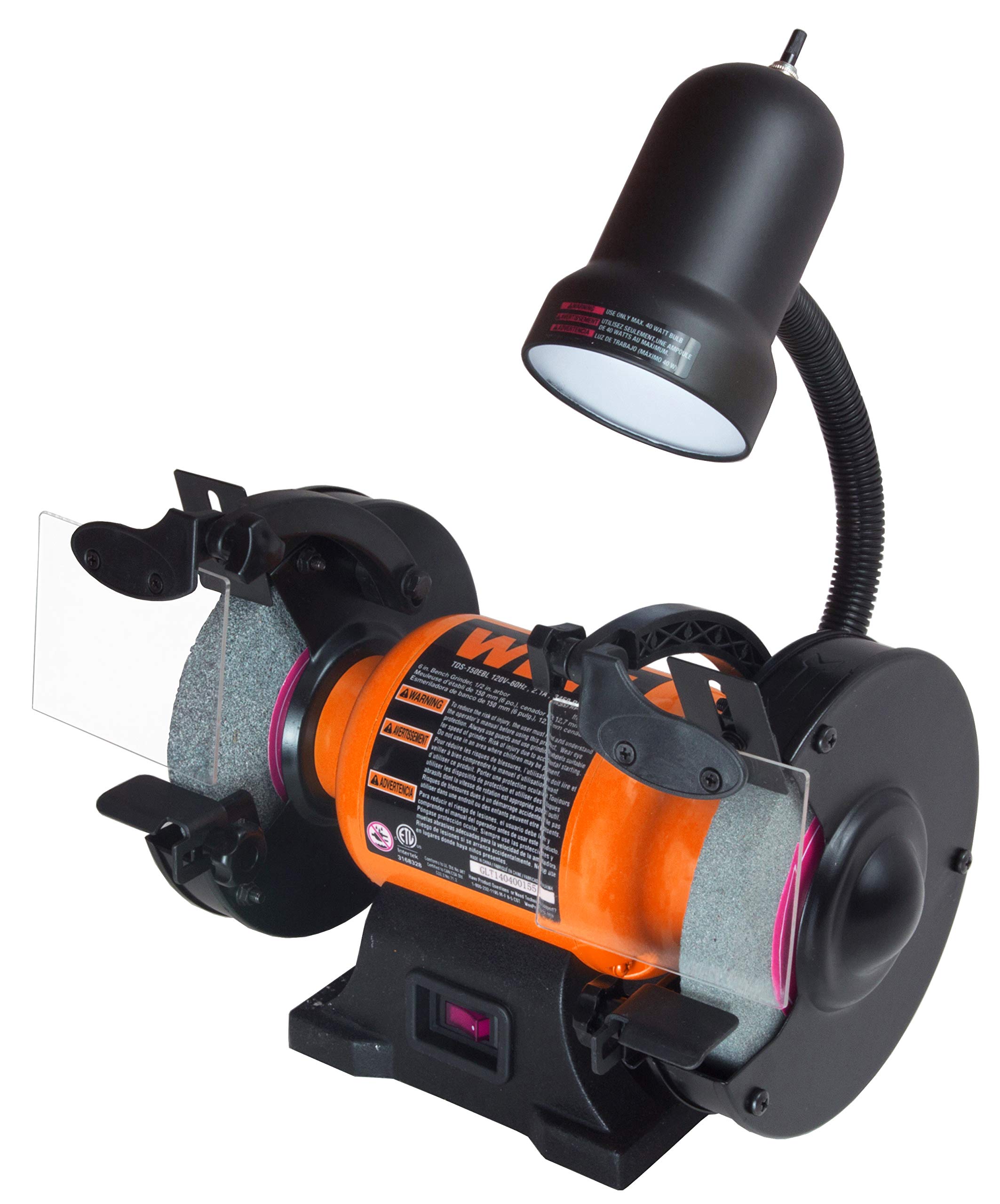 WEN BG4276 2.1-Amp 6-Inch Single Speed Bench Grinder with Flexible Work Light, Black,orange