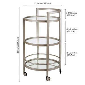 Henn&Hart 21" Wide Round Bar Cart in Satin Nickel, Bar Carts for the Home