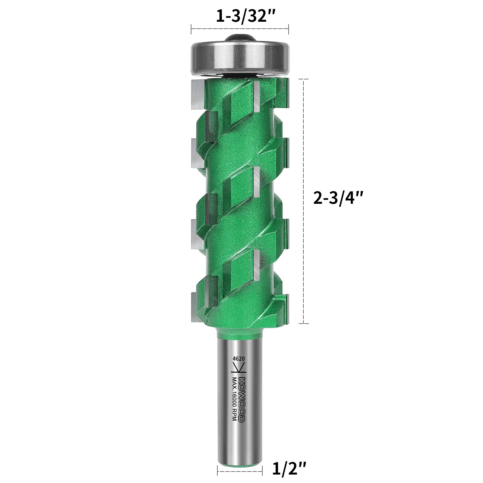 KOWOOD PRO Flush Trim Router Bit(20 Flutes) 1/2"Shank,2-3/4"Cut Length