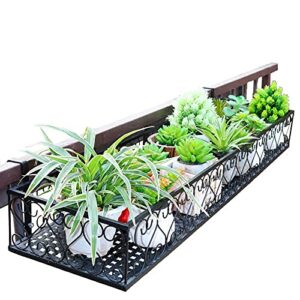 mairuker balcony railing shelf flower pot stand rack, 23.5 inches iron hanging flower rack basket shelf with hooks for outdoor garden balcony fence patio (black)