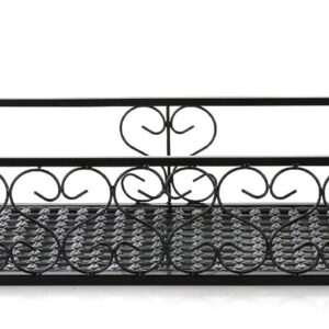 Mairuker Balcony Railing Shelf Flower Pot Stand Rack, 23.5 Inches Iron Hanging Flower Rack Basket Shelf with Hooks for Outdoor Garden Balcony Fence Patio (Black)