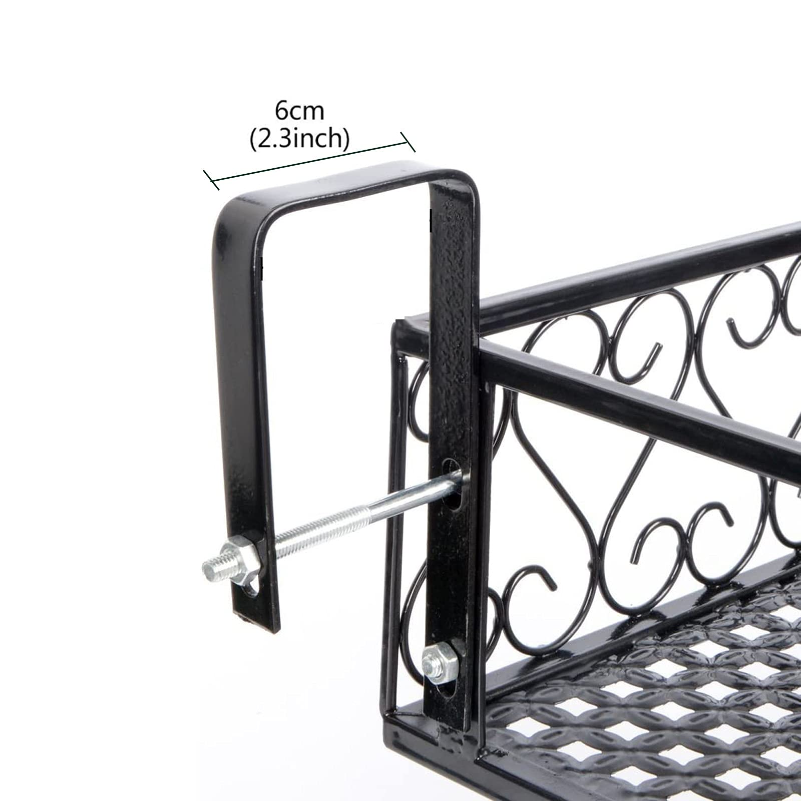 Mairuker Balcony Railing Shelf Flower Pot Stand Rack, 23.5 Inches Iron Hanging Flower Rack Basket Shelf with Hooks for Outdoor Garden Balcony Fence Patio (Black)