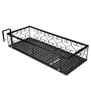 Mairuker Balcony Railing Shelf Flower Pot Stand Rack, 23.5 Inches Iron Hanging Flower Rack Basket Shelf with Hooks for Outdoor Garden Balcony Fence Patio (Black)