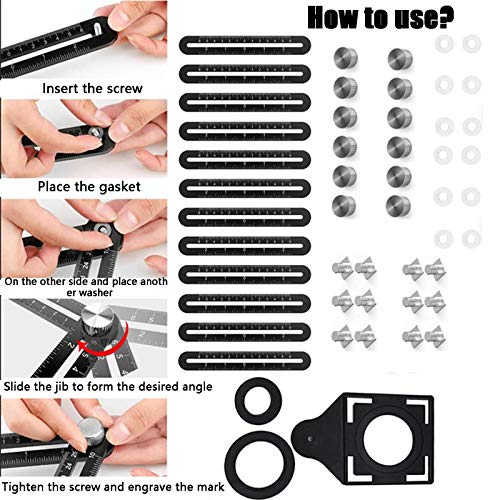 Multi-Angle Measuring Ruler,Multi Angle Tool,12-Sided Angle Measurement,Tile Holes Measure Ruler with 3-Holes Positioning Apertures,Upgrade Multi Angle Ruler/Metal/Black