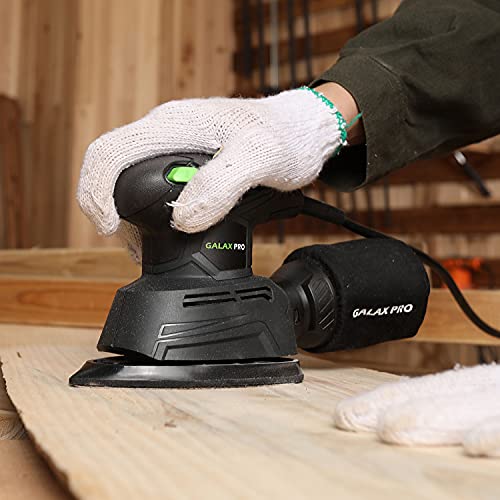 GALAX PRO Detail Sander, 1.1A Powerful Motor, 14000 OPM Compact Electric Sander with 16Pcs Sandpapers and Dust Bag, Soft Grip Handle for Comfortable Woodworking