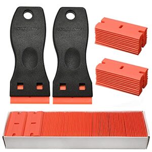 sticker scraper tool set include 120 pcs 1.5 inch plastic scraper blades + 2 pcs plastic razor blade scraper for auto vinyl wrap window tint glass cleaning adhesive glue paint remove plastic scraper