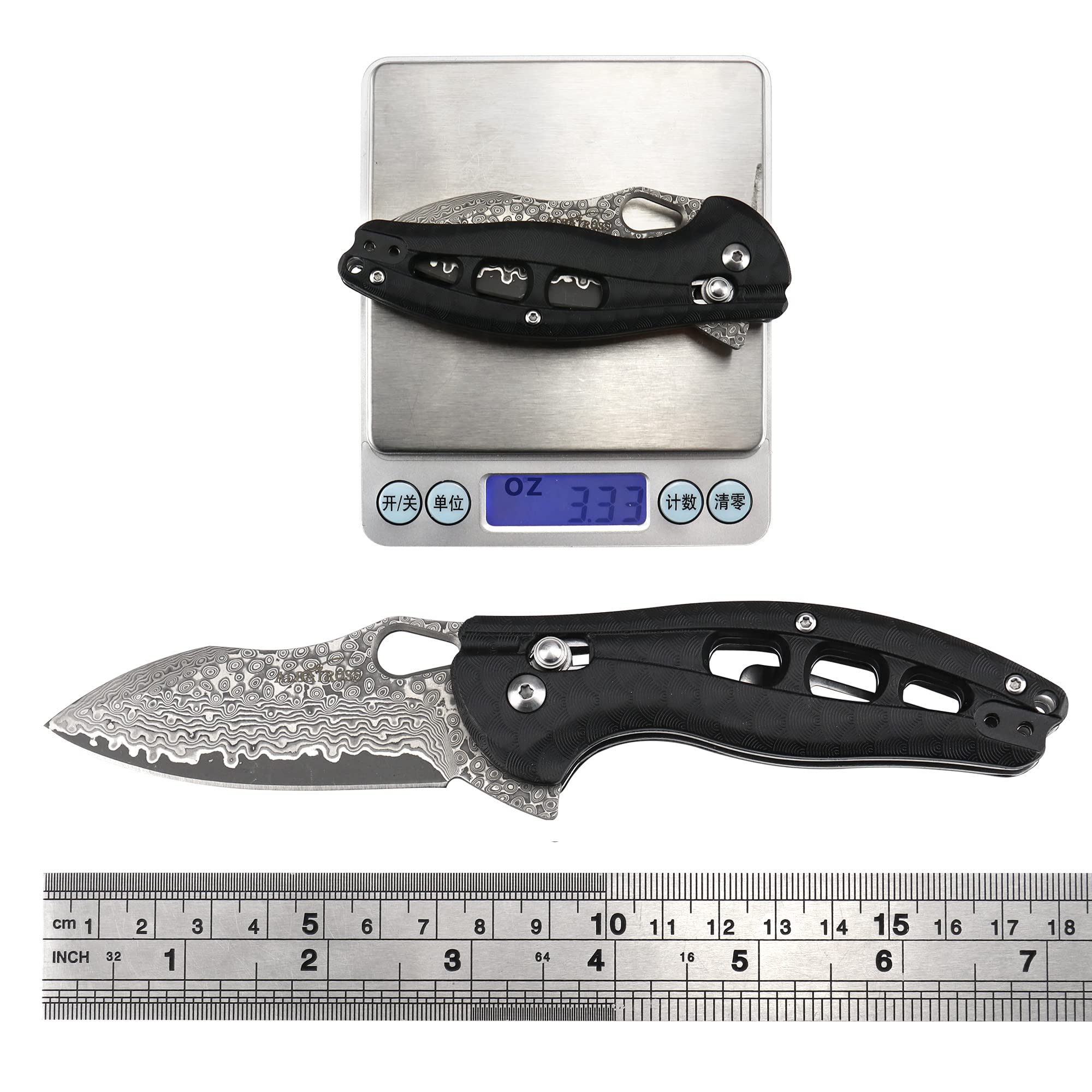 ALBATROSS Cool Flipper Axis Lock Opening Folding Pocket Knife with 3" Modern Damascus Steel Blade and 4.25" High Strength FRN Handle, Deep Carry Pocket Clip - Gifts Box FK036DA-BK