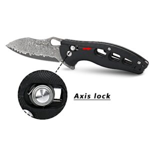 ALBATROSS Cool Flipper Axis Lock Opening Folding Pocket Knife with 3" Modern Damascus Steel Blade and 4.25" High Strength FRN Handle, Deep Carry Pocket Clip - Gifts Box FK036DA-BK