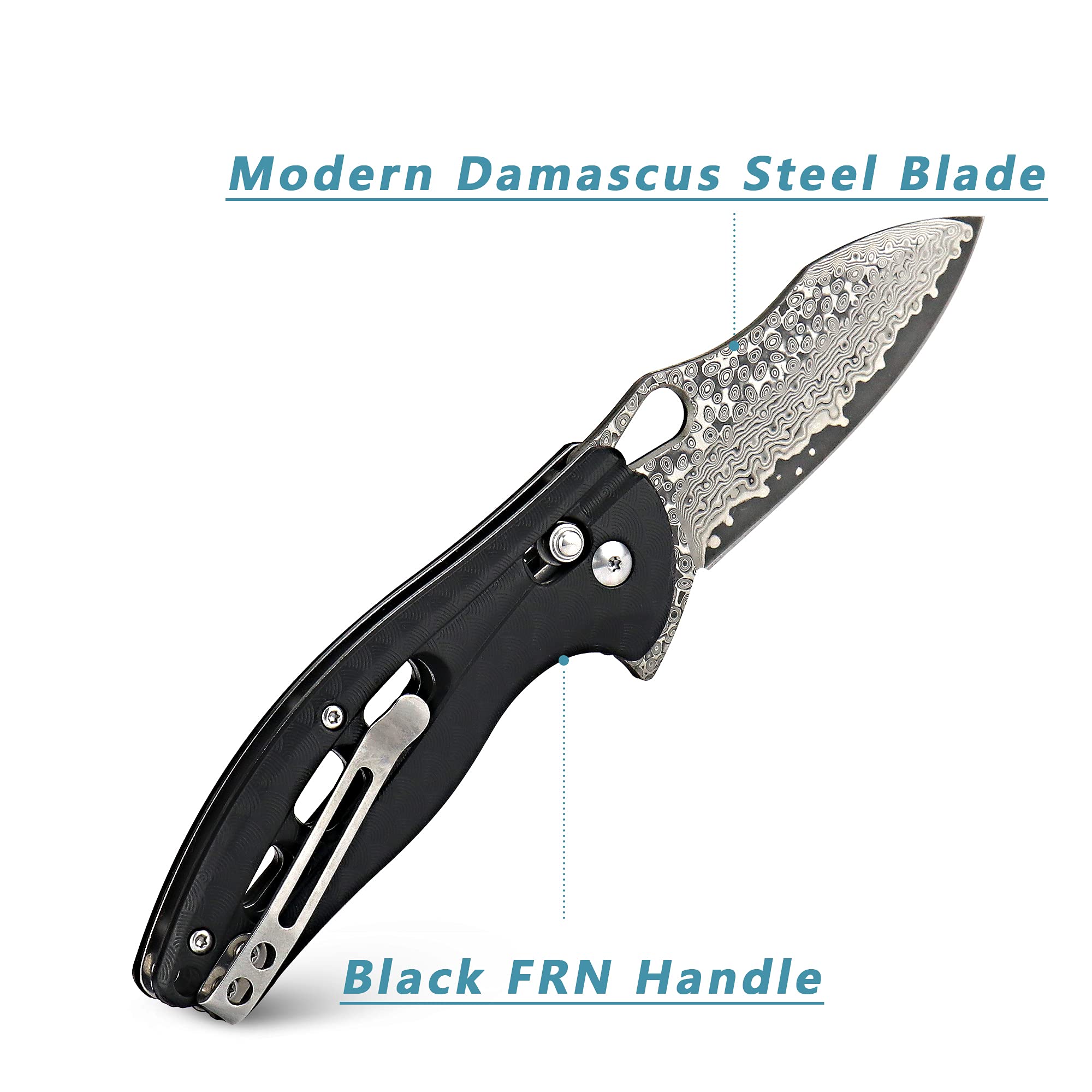 ALBATROSS Cool Flipper Axis Lock Opening Folding Pocket Knife with 3" Modern Damascus Steel Blade and 4.25" High Strength FRN Handle, Deep Carry Pocket Clip - Gifts Box FK036DA-BK