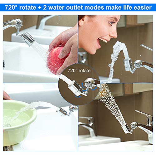 KaiHX Universal Splash Filter Faucet with Adapter, 720° Rotatable Faucet Sprayer with 2 Water Outlet Modes, Leakproof Design with Double O-Ring, Anti Splash, Oxygen Enriched Foam, 4 Layer Net Filter