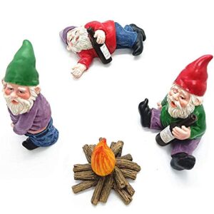 lixiatian 4pcs fairy garden accessories decorations, miniature gardening gnomes figurines, mini resin drunk gnome kit, micro landscape dwarfs statue ornaments for bonsai plant flower pots decor