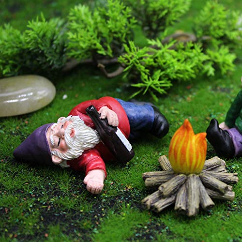 LIXIATIAN 4pcs Fairy Garden Accessories Decorations, Miniature Gardening Gnomes Figurines, Mini Resin Drunk Gnome Kit, Micro Landscape Dwarfs Statue Ornaments for Bonsai Plant Flower Pots Decor