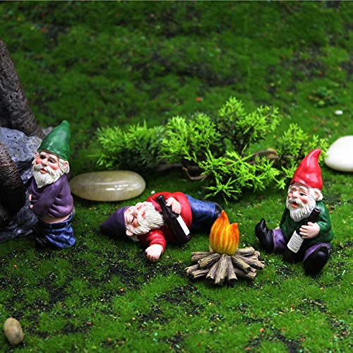 LIXIATIAN 4pcs Fairy Garden Accessories Decorations, Miniature Gardening Gnomes Figurines, Mini Resin Drunk Gnome Kit, Micro Landscape Dwarfs Statue Ornaments for Bonsai Plant Flower Pots Decor