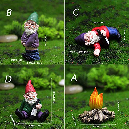 LIXIATIAN 4pcs Fairy Garden Accessories Decorations, Miniature Gardening Gnomes Figurines, Mini Resin Drunk Gnome Kit, Micro Landscape Dwarfs Statue Ornaments for Bonsai Plant Flower Pots Decor