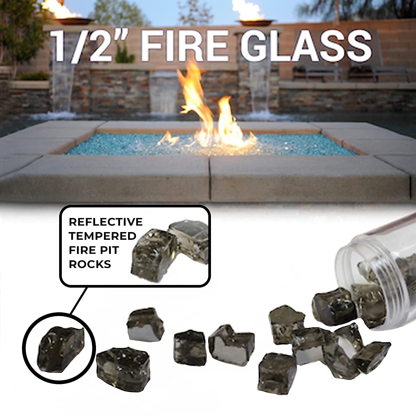 Z Zennister Fire Pit Glass Rocks,  High Luster, 1/2" Reflective Tempered Fire Glass in Copper, 10 Pound Jar  for Natural or Propane Fireplace, Crushed Glass Stones for Firepit, Garden or Patio