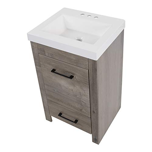 Spring Mill Cabinets Nixie Freestanding Bathroom Vanity with 1-Door Cabinet, Drawer, Sink Top, 18.5" W x 16.75" D x 34.38" H, White Washed Oak