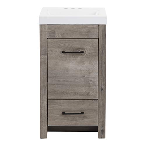 Spring Mill Cabinets Nixie Freestanding Bathroom Vanity with 1-Door Cabinet, Drawer, Sink Top, 18.5" W x 16.75" D x 34.38" H, White Washed Oak