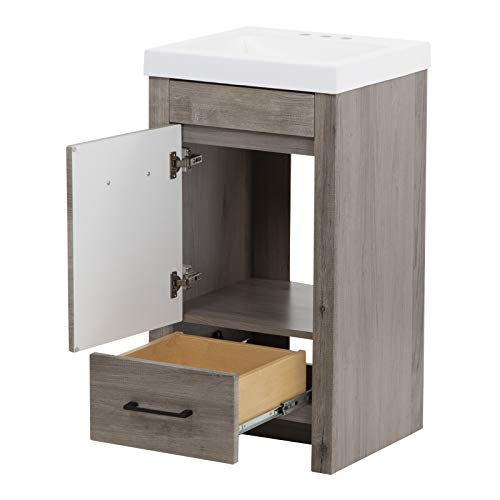 Spring Mill Cabinets Nixie Freestanding Bathroom Vanity with 1-Door Cabinet, Drawer, Sink Top, 18.5" W x 16.75" D x 34.38" H, White Washed Oak