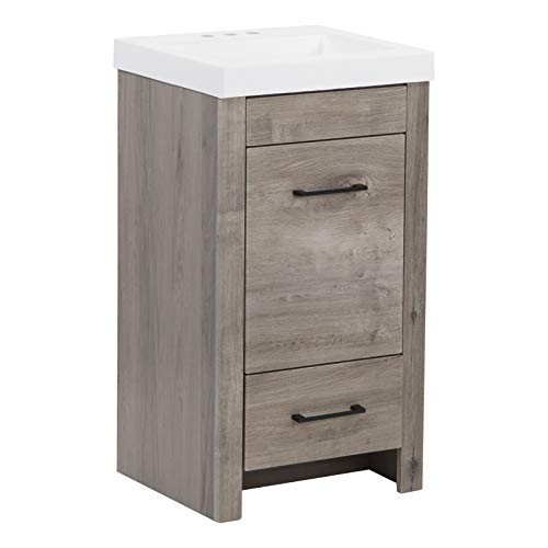 Spring Mill Cabinets Nixie Freestanding Bathroom Vanity with 1-Door Cabinet, Drawer, Sink Top, 18.5" W x 16.75" D x 34.38" H, White Washed Oak