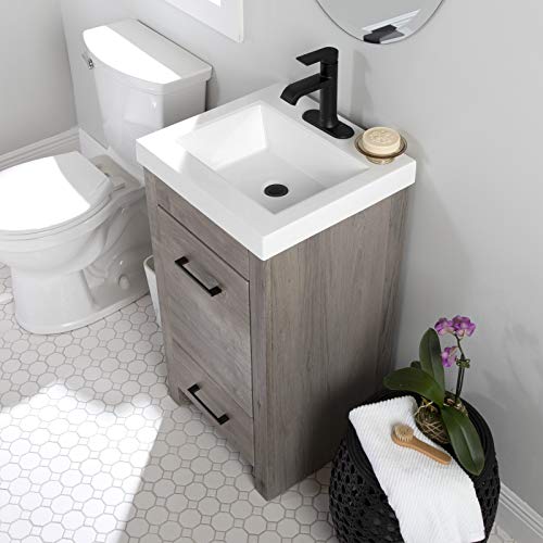 Spring Mill Cabinets Nixie Freestanding Bathroom Vanity with 1-Door Cabinet, Drawer, Sink Top, 18.5" W x 16.75" D x 34.38" H, White Washed Oak