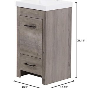 Spring Mill Cabinets Nixie Freestanding Bathroom Vanity with 1-Door Cabinet, Drawer, Sink Top, 18.5" W x 16.75" D x 34.38" H, White Washed Oak