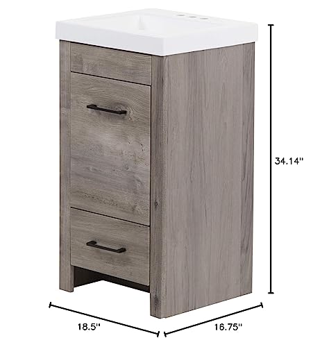 Spring Mill Cabinets Nixie Freestanding Bathroom Vanity with 1-Door Cabinet, Drawer, Sink Top, 18.5" W x 16.75" D x 34.38" H, White Washed Oak