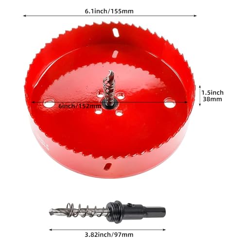 BTSHUB 6" 152mm Hole Saw Heavy Duty Steel Drilling Cutter for Making Cornhole Boards Drywall Wood Plastic Fiberboard Soft Metal