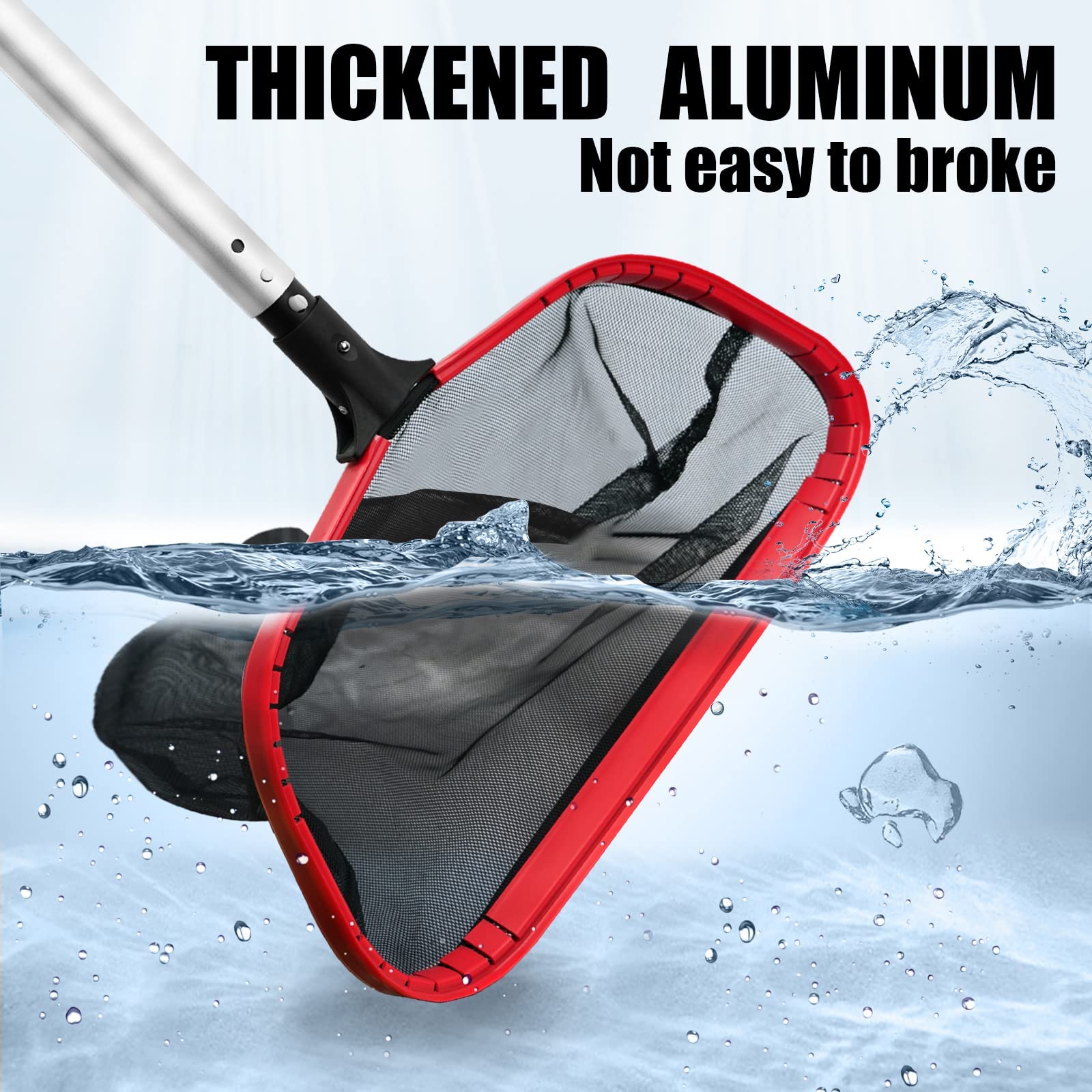 TidyMister Pool Skimmer Net Heavy Duty Pool Cleaning Tools Leaf Rake with Reinforced Detachable Durable Aluminum Frame Inside Debris Bugs Garbage Pickup No Pole